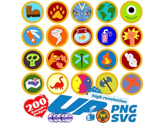 Pixar Up Russell Badges Wilderness Explorer Badges "UP" On