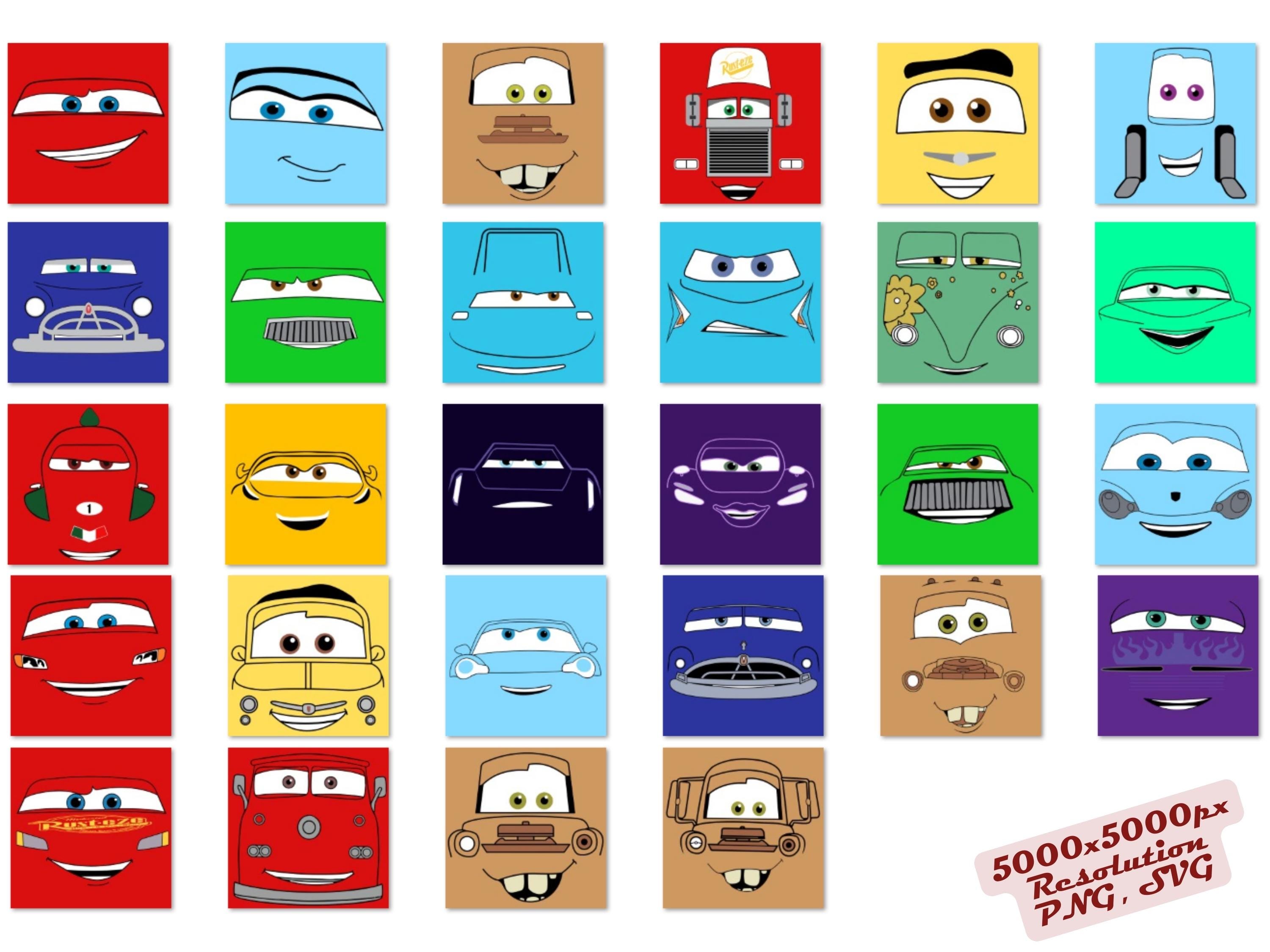 Cars Faces SVG Cliparts Bundle, Cars Tshirt Design Cartoon Cliparts ...