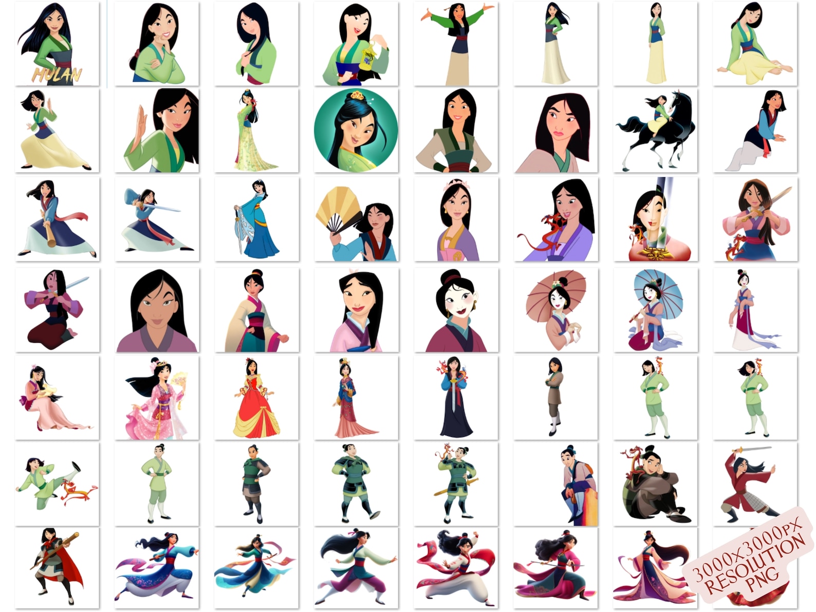 Mulan PNG Cliparts Bundle, Mulan PNG Cartoon Cliparts for Sublimation ...