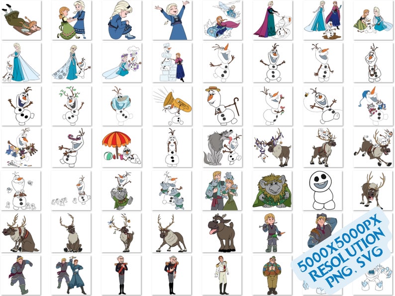 Frozen SVG Cliparts Bundle, Frozen Svg Cartoon Cliparts for Sublimation ...