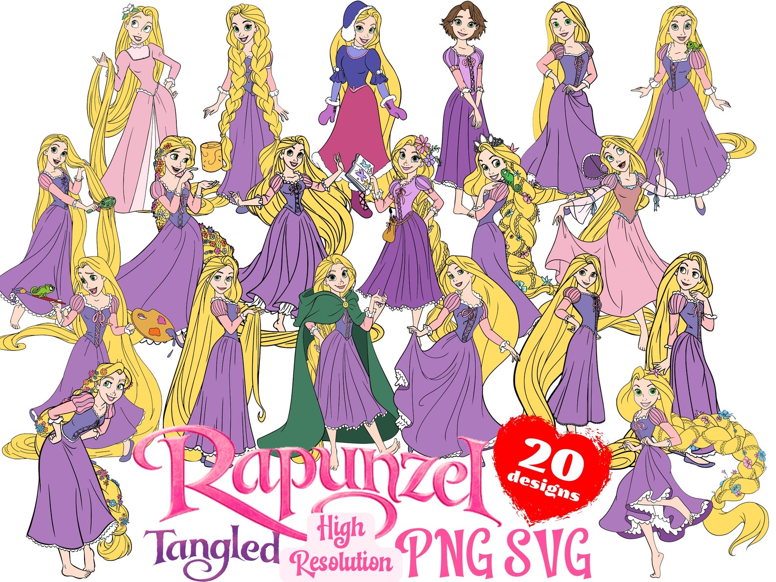 Rapunzel Tangled SVG Cliparts Bundle, Tangled Rapunzel Sublimation ...