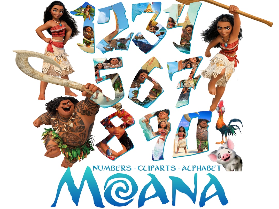 Moana PNG Birthday Numbers Cliparts Bundle, Moana PNG Cartoon Letters ...