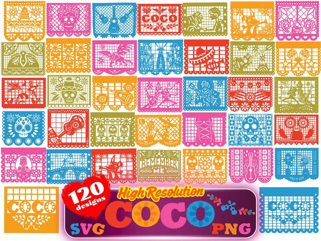 Coco Papel Picado SVG Cliparts Bundle, Coco Sublimation Bundle, Coco ...