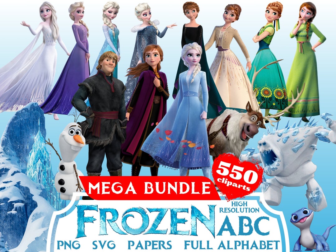 Frozen Cliparts Mega Bundle, Frozen PNG Cartoon Cliparts for ...