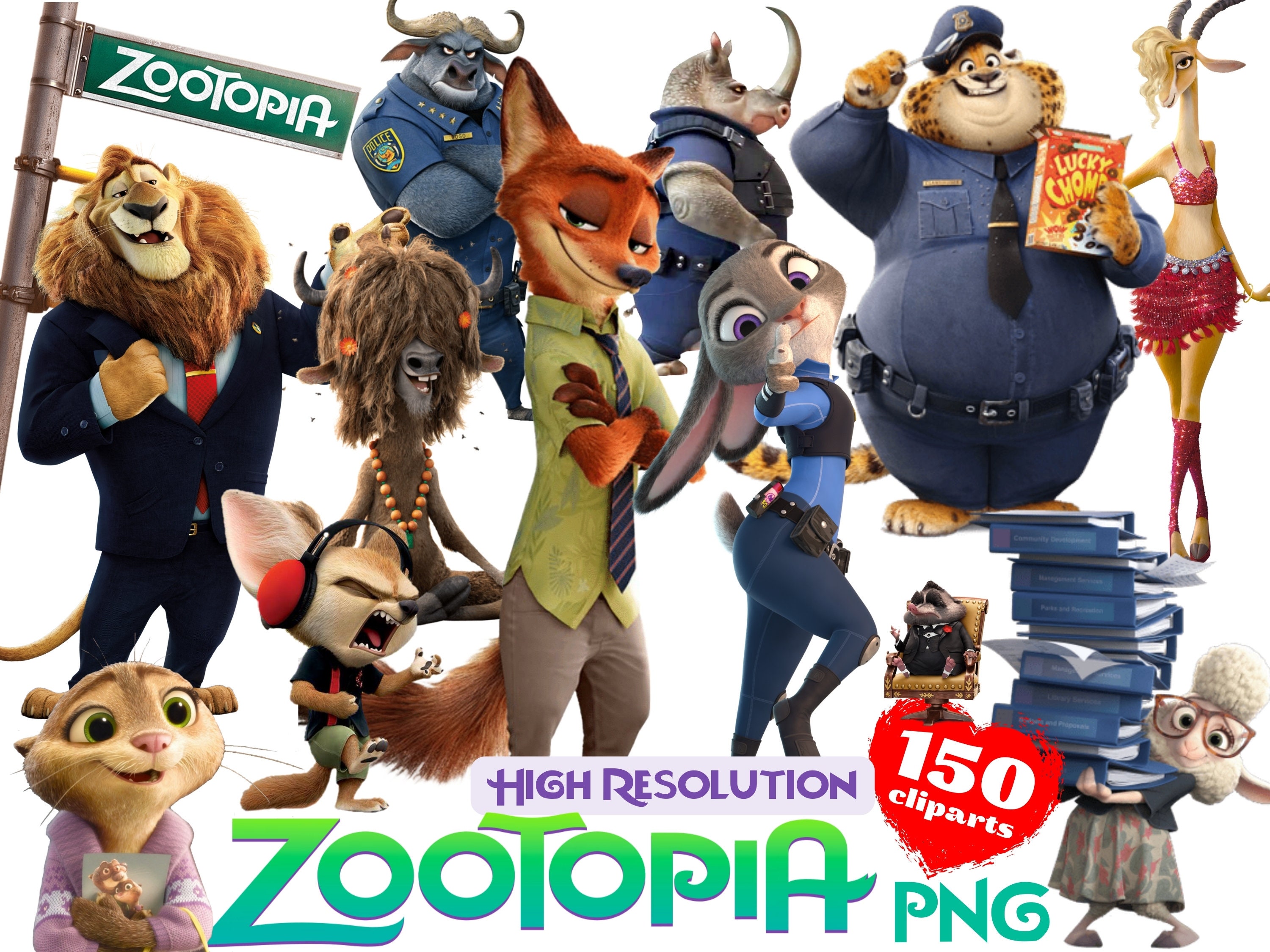 Zootopia PNG Cliparts Bundle, Zootopia PNG Cartoon Sublimation Cliparts ...