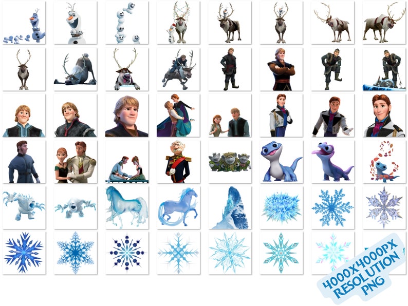 Frozen PNG Cliparts Bundle, Frozen PNG Cartoon Cliparts for Sublimation ...