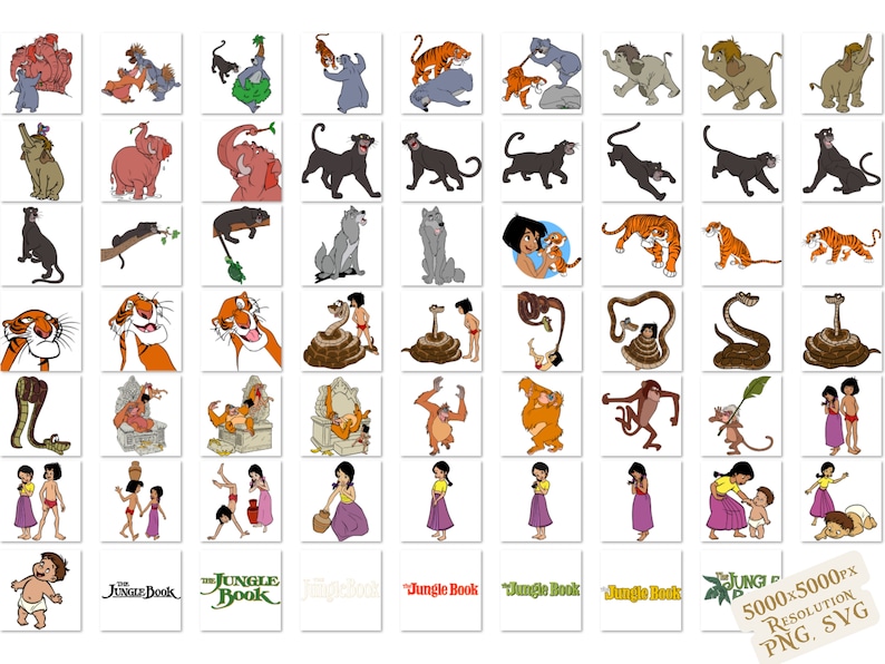 The Jungle Book SVG & PNG Cliparts Bundle, Jungle Book Sublimation ...