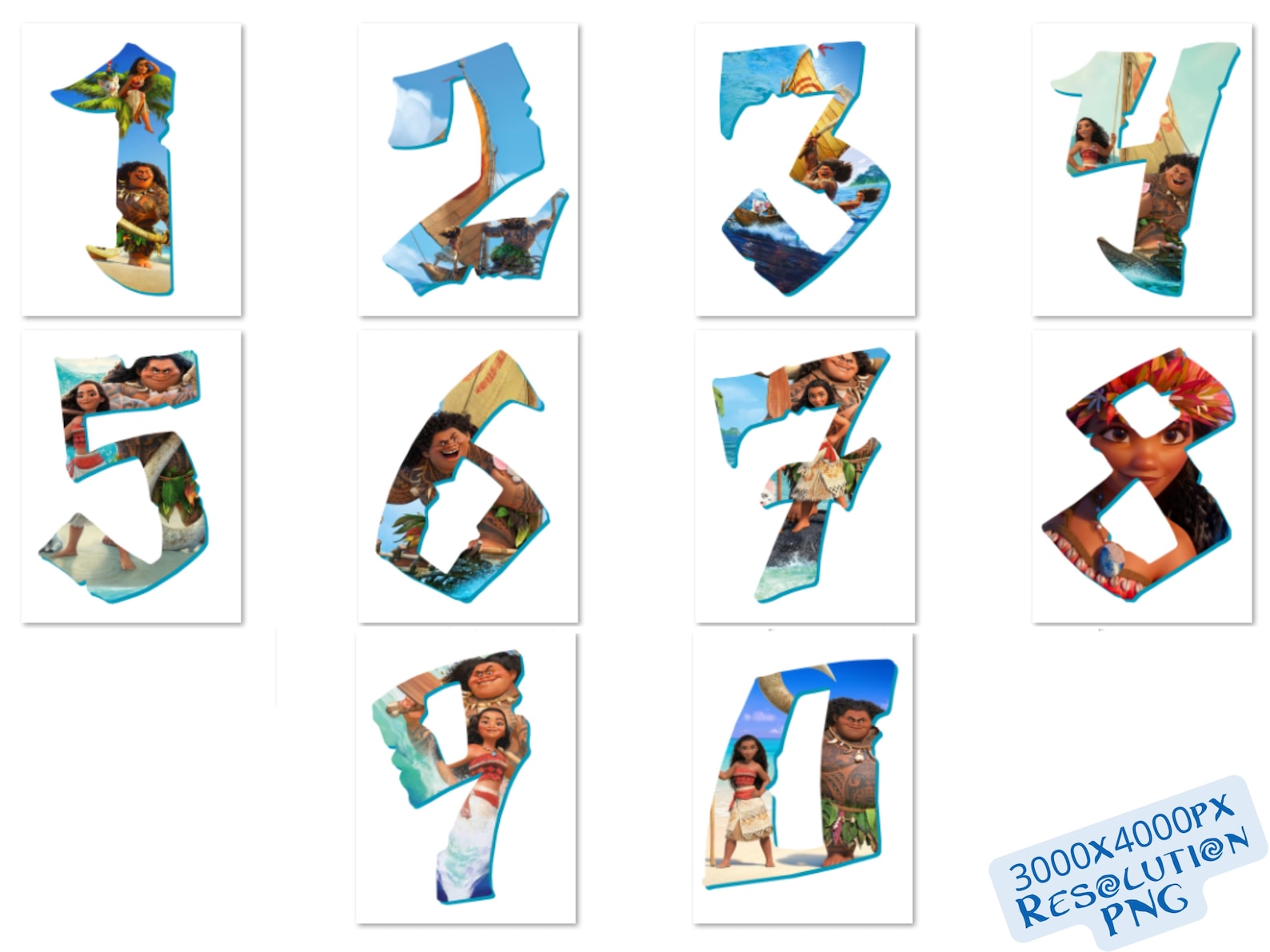 Moana PNG Birthday Numbers Cliparts Bundle, Moana PNG Cartoon Letters ...