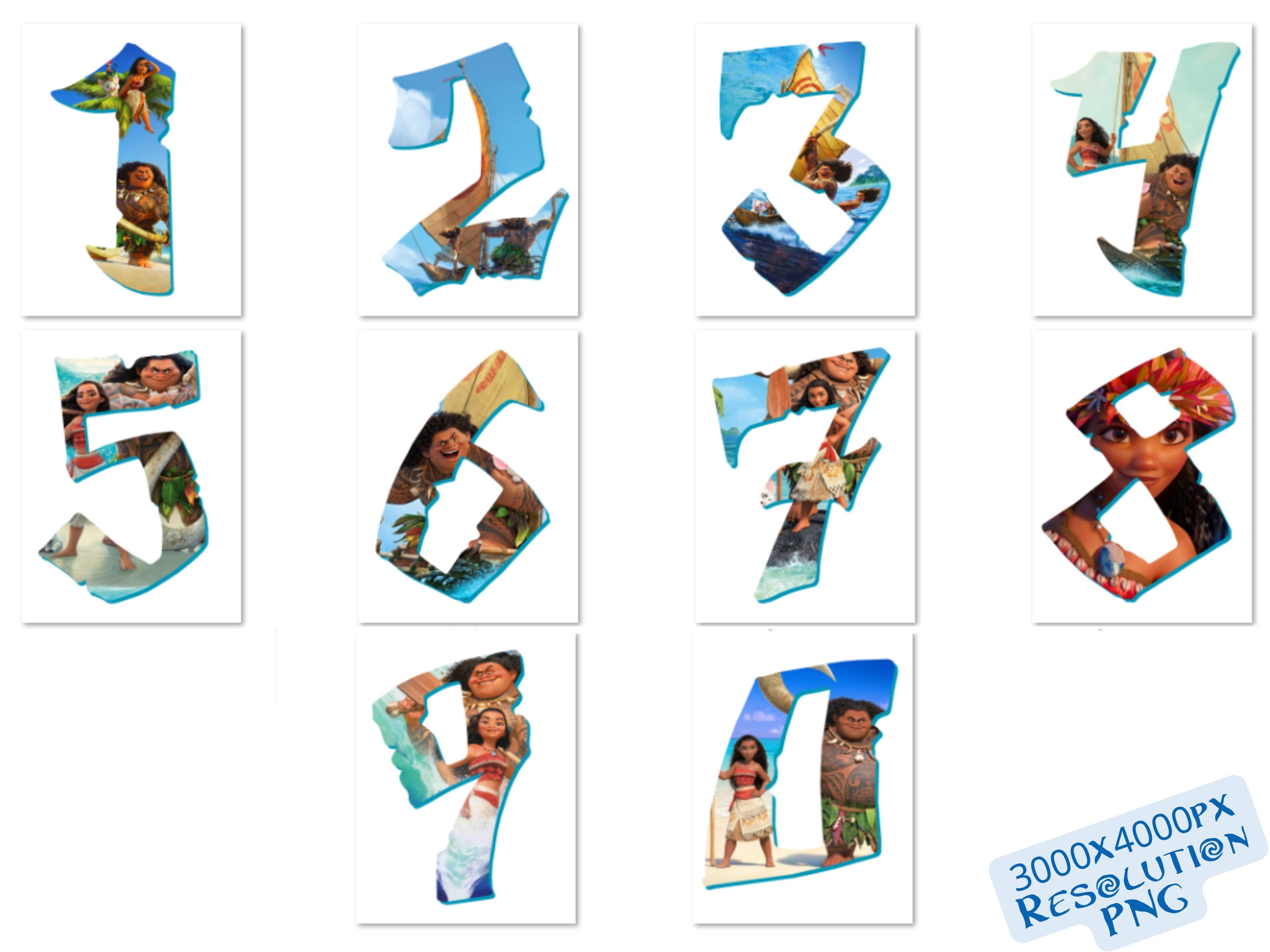 Moana PNG Birthday Numbers Cliparts Bundle, Moana PNG Cartoon Letters ...