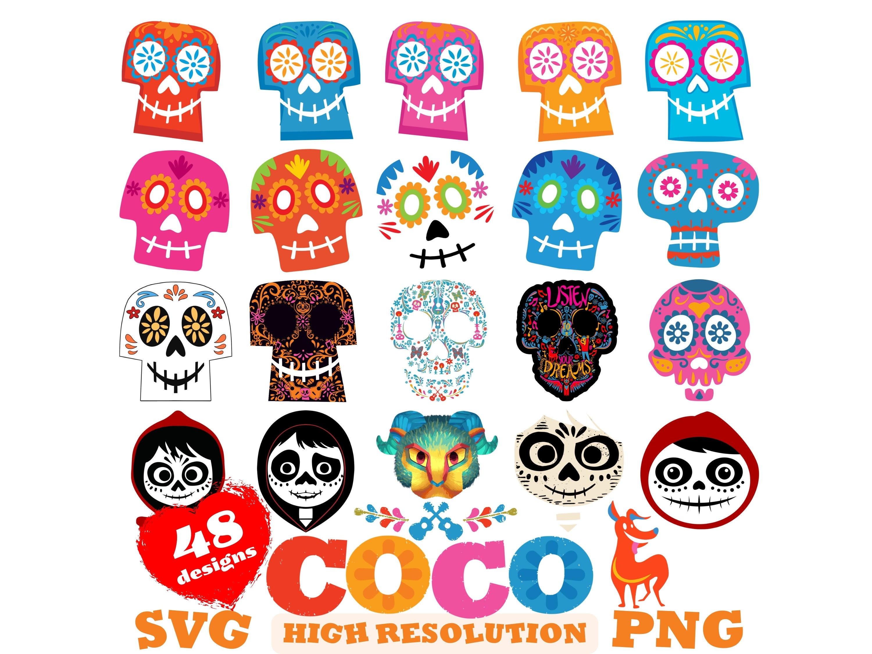 Coco SVG Icons Cliparts Bundle, Coco Sublimation Bundle, Coco Cartoon ...