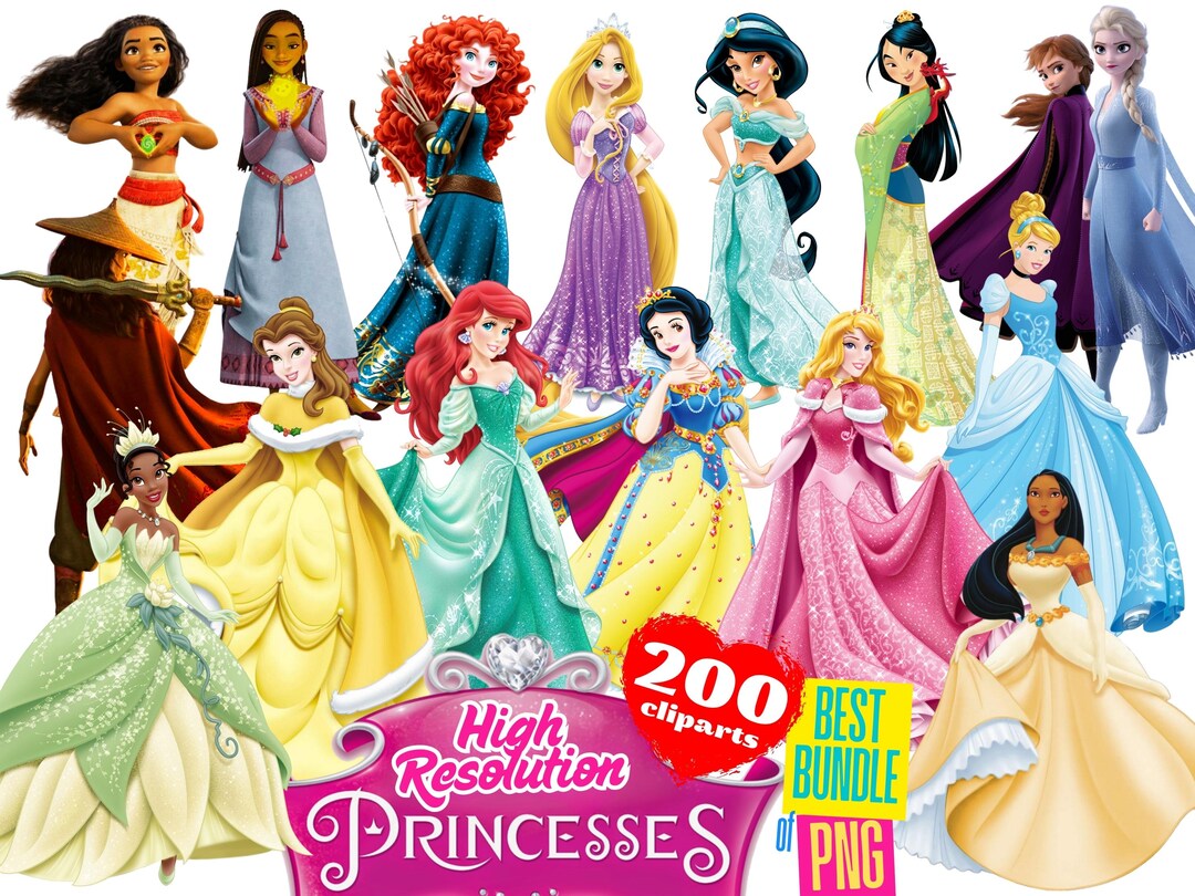 Princess PNG Cliparts Bundle, Princesses PNG Cartoon Sublimation ...