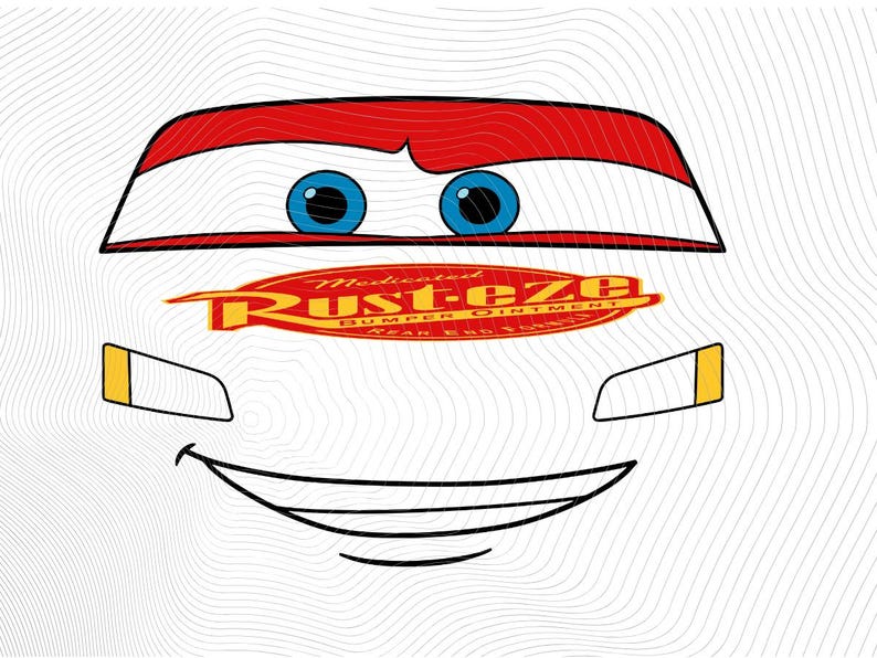 Imagen prediseñada de la cara de Rayo McQueen en formato SVG, PNG, DXF ...