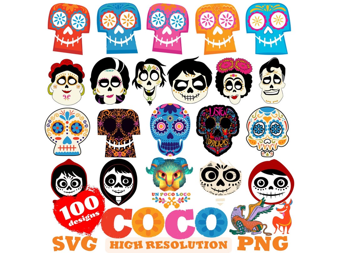 Coco SVG Icons Cliparts Bundle, Coco Sublimation Bundle, Coco Cartoon Movie Themed Birthday ...