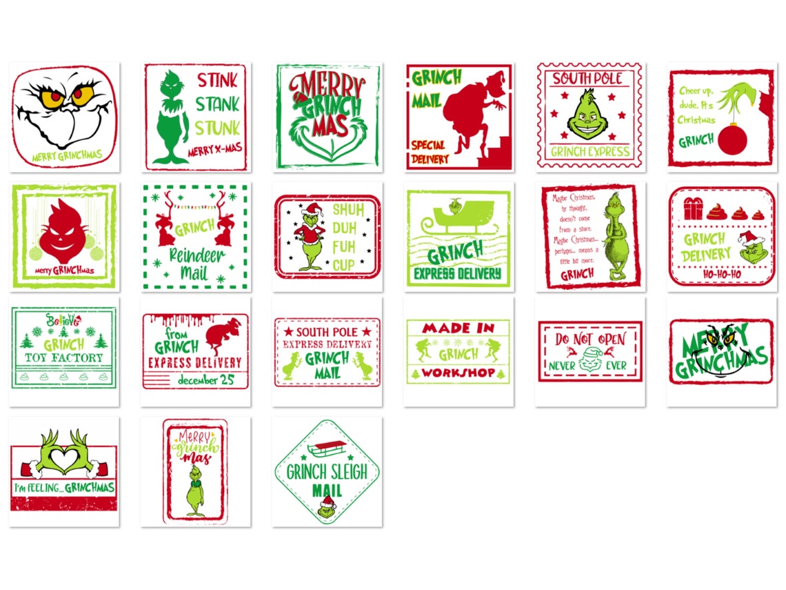 Grinch Square SVG Stamps Seals Cliparts Bundle, Grinch Express Delivery ...