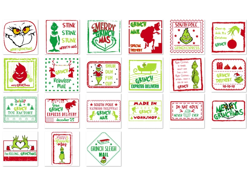 Grinch Square SVG Stamps Seals Cliparts Bundle, Grinch Express Delivery ...