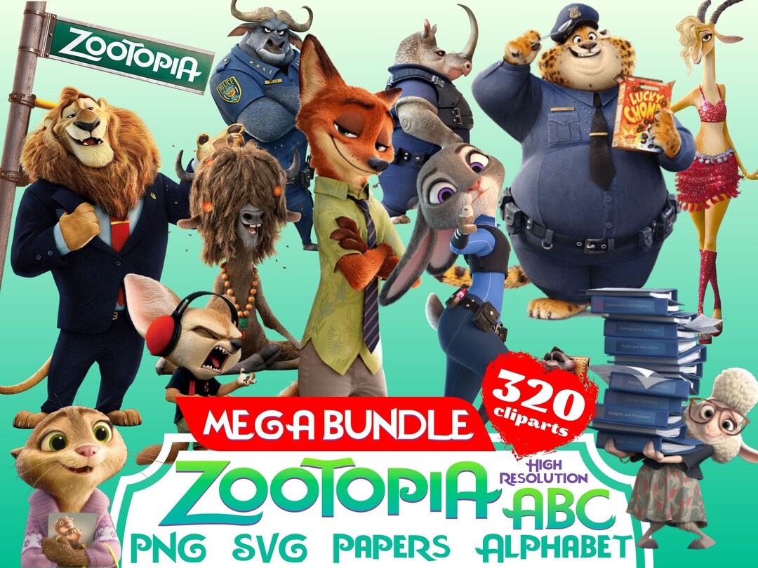 Zootopia Cliparts MEGA Bundle, Zootopia PNG Cartoon Sublimation ...
