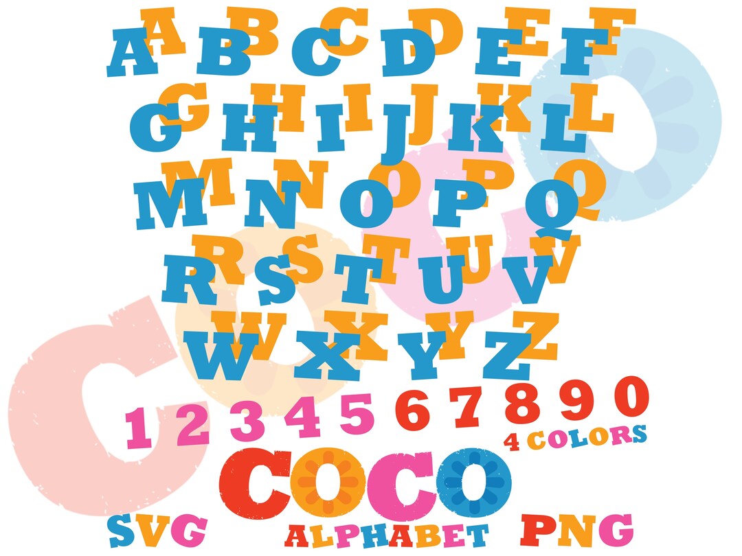 Coco Alphabet Font Bundle, Coco Sublimation Bundle, Coco Cartoon Movie Themed Birthday Party ...
