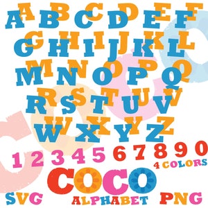 Coco Alphabet Font Bundle, Coco Sublimation Bundle, Coco Cartoon Movie Themed Birthday Party ...