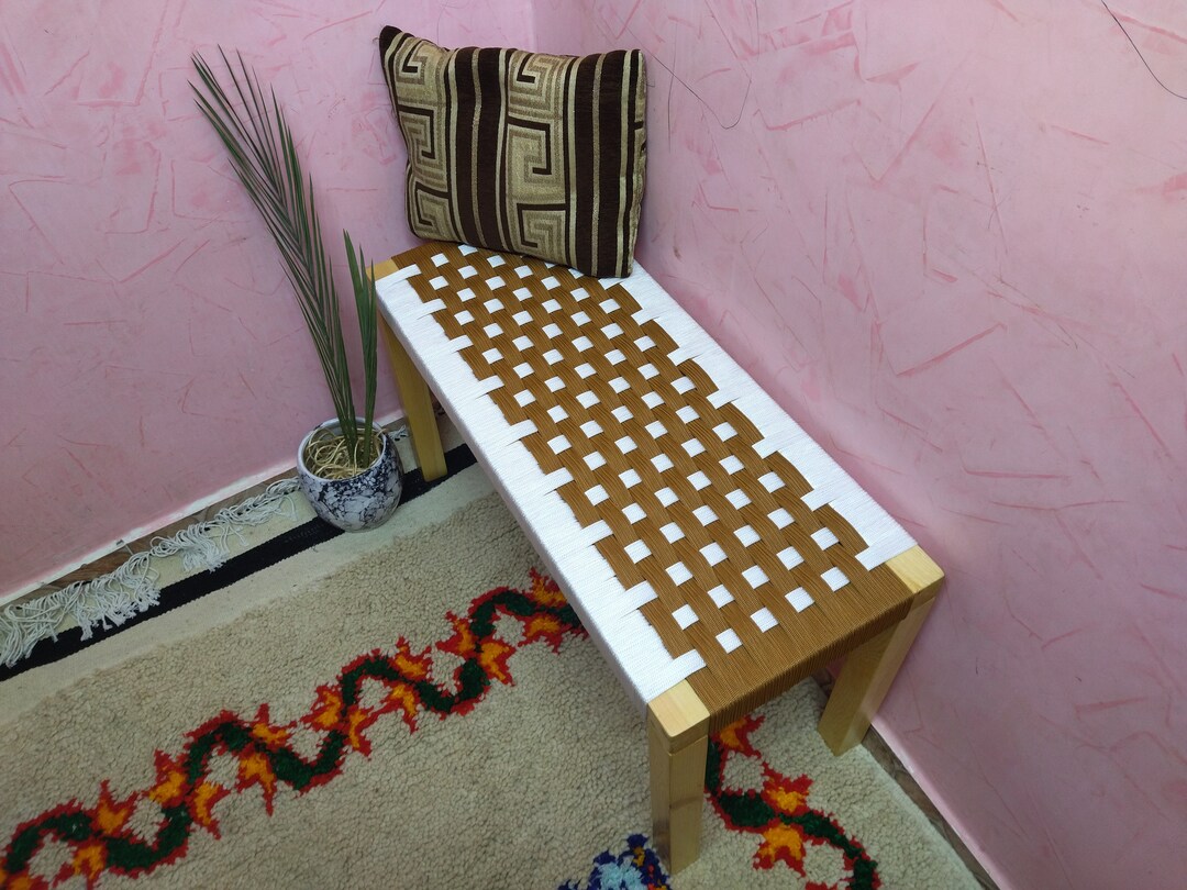 Wood Woven Macrame Bench Mudroom Entryway Bench Handwoven - Etsy