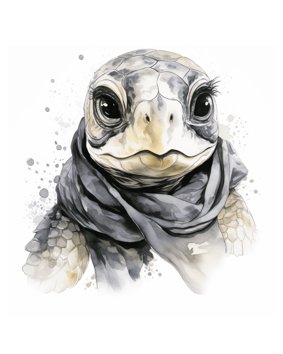 Shelly the Scarf-clad Turtle Black and White Cartoon Baby - Etsy