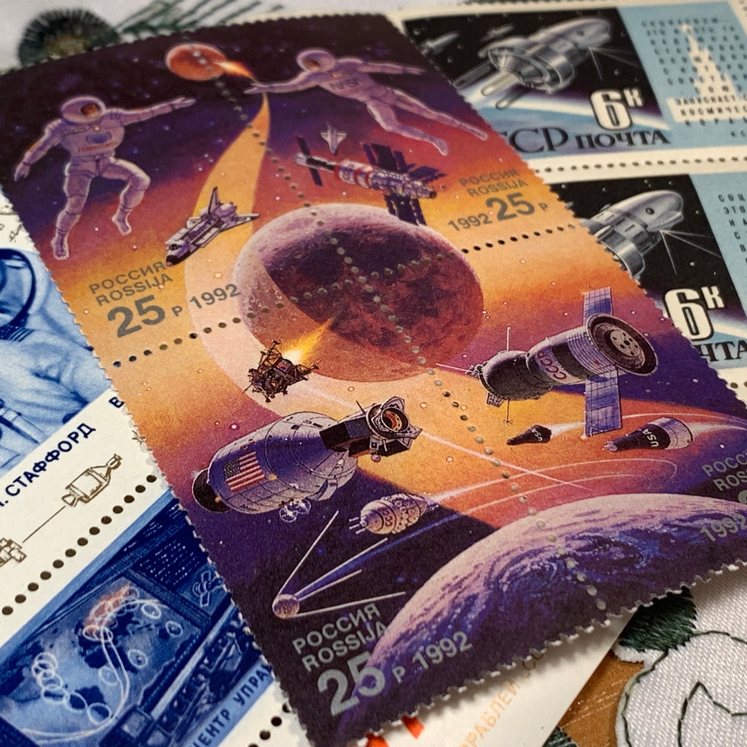 Vintage 1980s. Soviet Postage Stamp Blocks on the Theme of Space ...