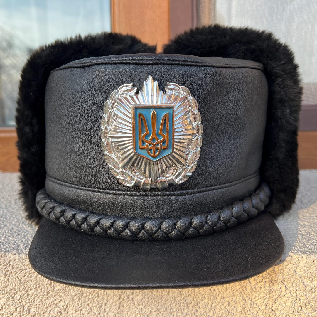 Vintage USHANKA Soviet Ukraine GAI Traffic Police Militia Leather ...