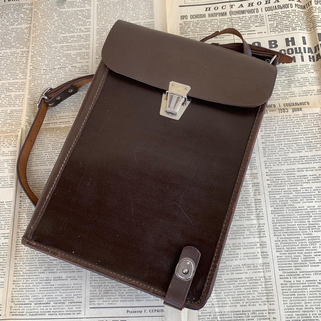 Vintage 1980s Soviet Army Military Officer Leather Map Bag Case Tablet ...