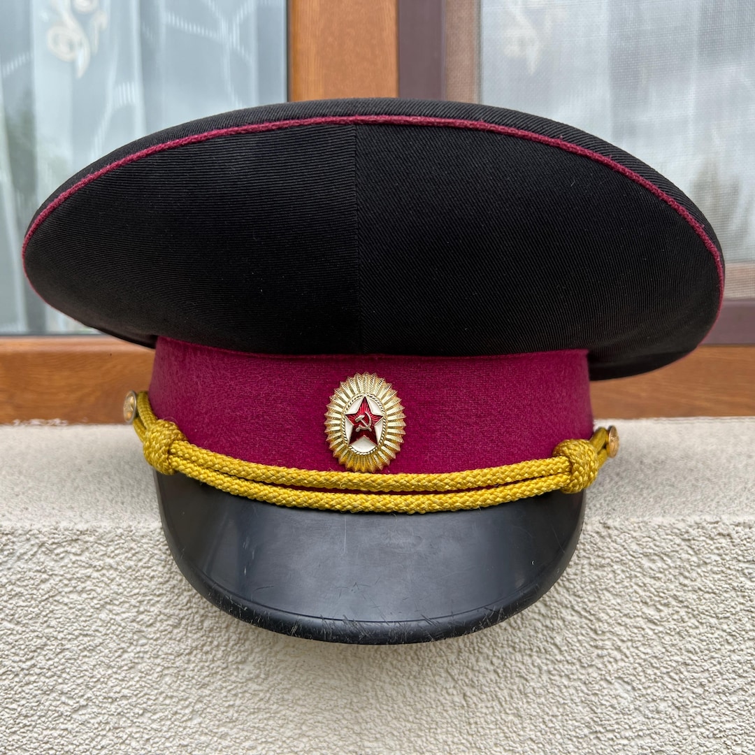 Vintage Soviet Officer Cap | USSR Red Army Military Visor Hat With Red ...