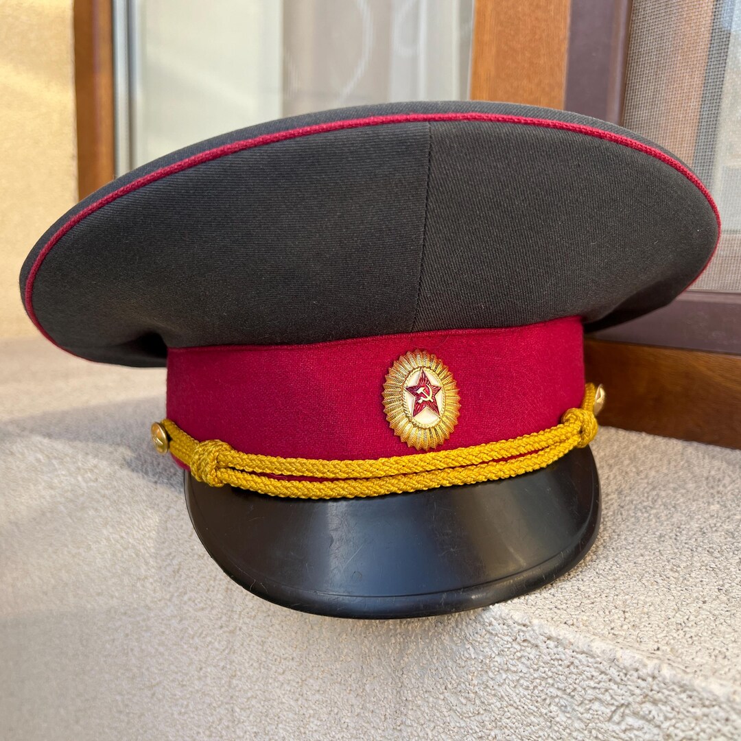 Vintage Soviet Officer Cap | USSR Red Army Military Visor Hat With Red ...