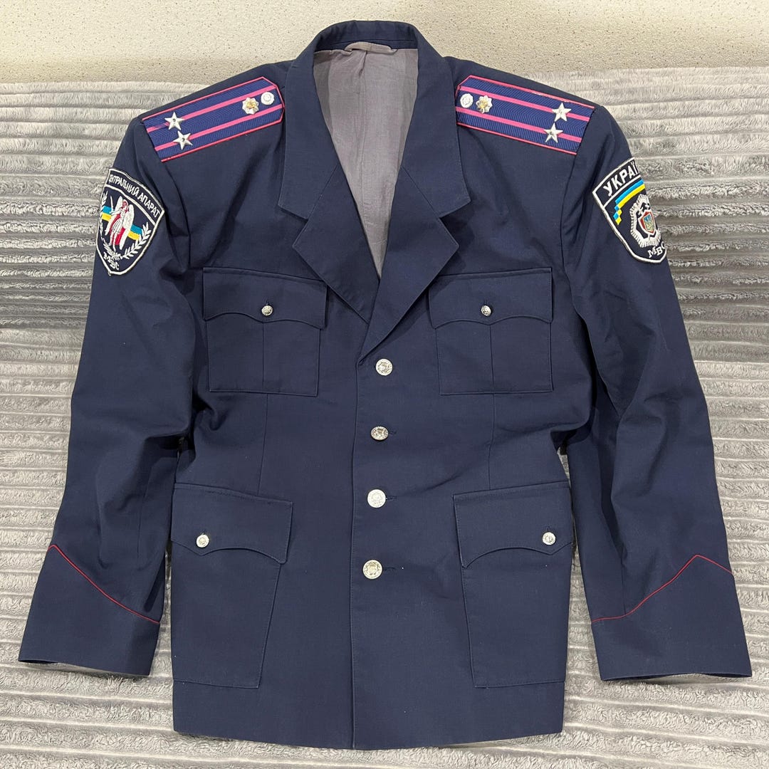 Vintage Ukrainian Police Officer Uniform Jacket – 2000s Dark Blue Law ...