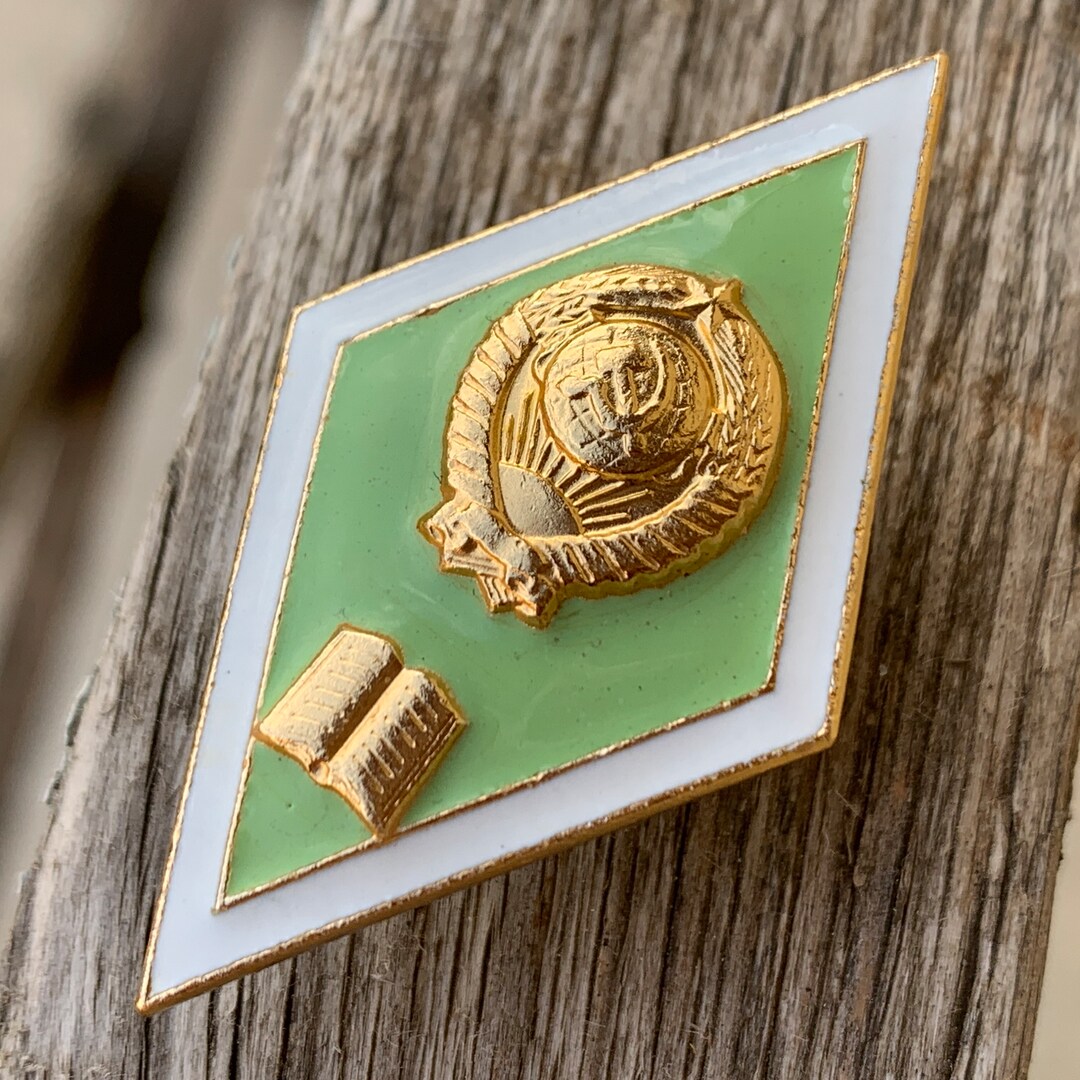 Vintage 1980s Soviet Graduation Badge Rhombus Sign Pedagogical USSR ...