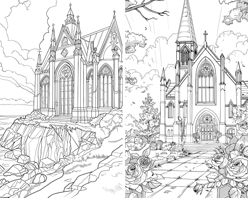 Gothic Coloring Pages for Adults | Gothic Art | Gothic Church | Gothic ...