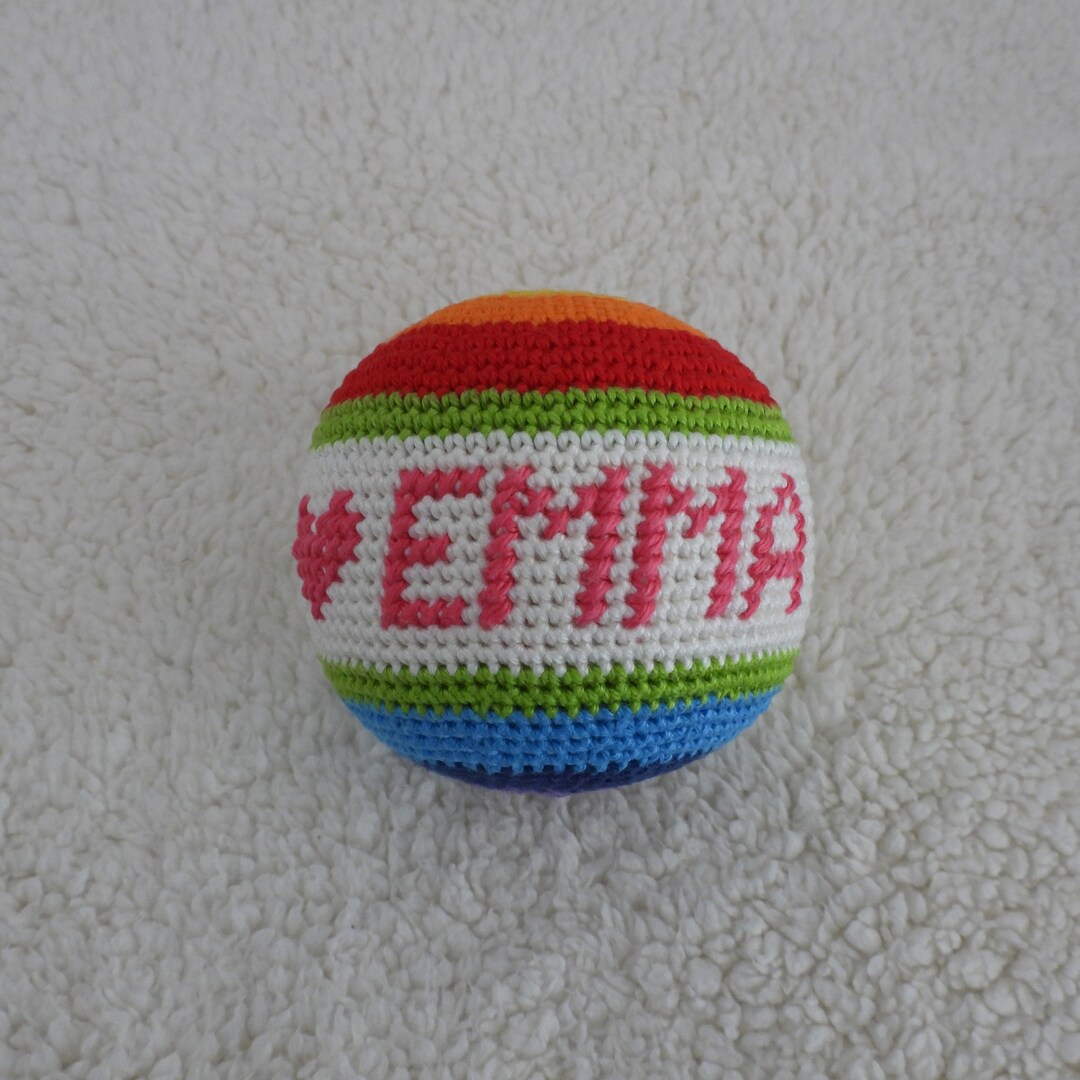 Personalized Rattle Name Ball Crochet Stuffed Soft Ball Unique Handmade ...
