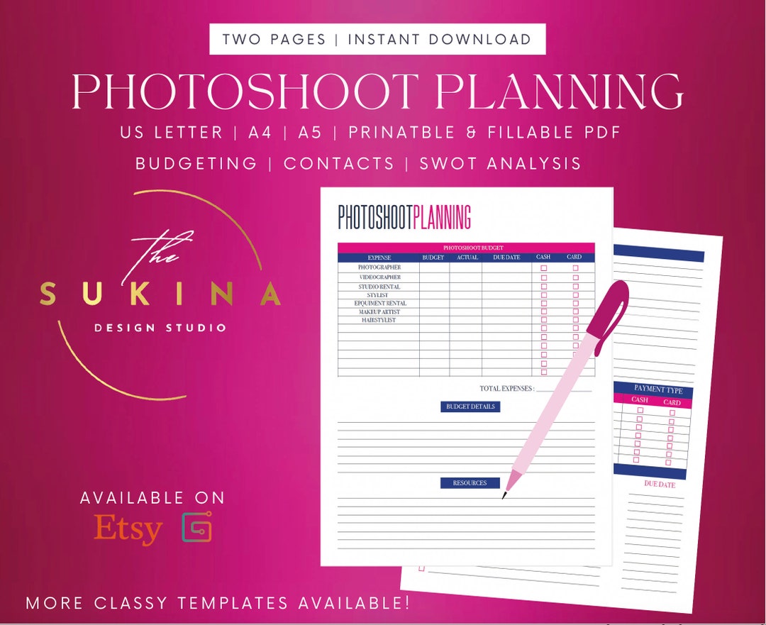 PHOTOSHOOT PLANNING Printable 2 Page Document Model Photoshoot Model ...