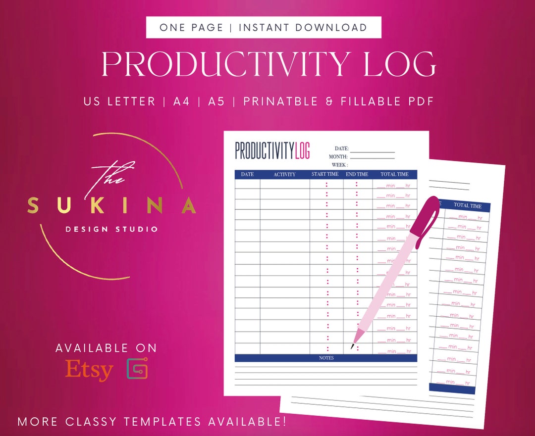 PRODUCTIVITY LOG Printable | Sel Development | Work Project| Project ...