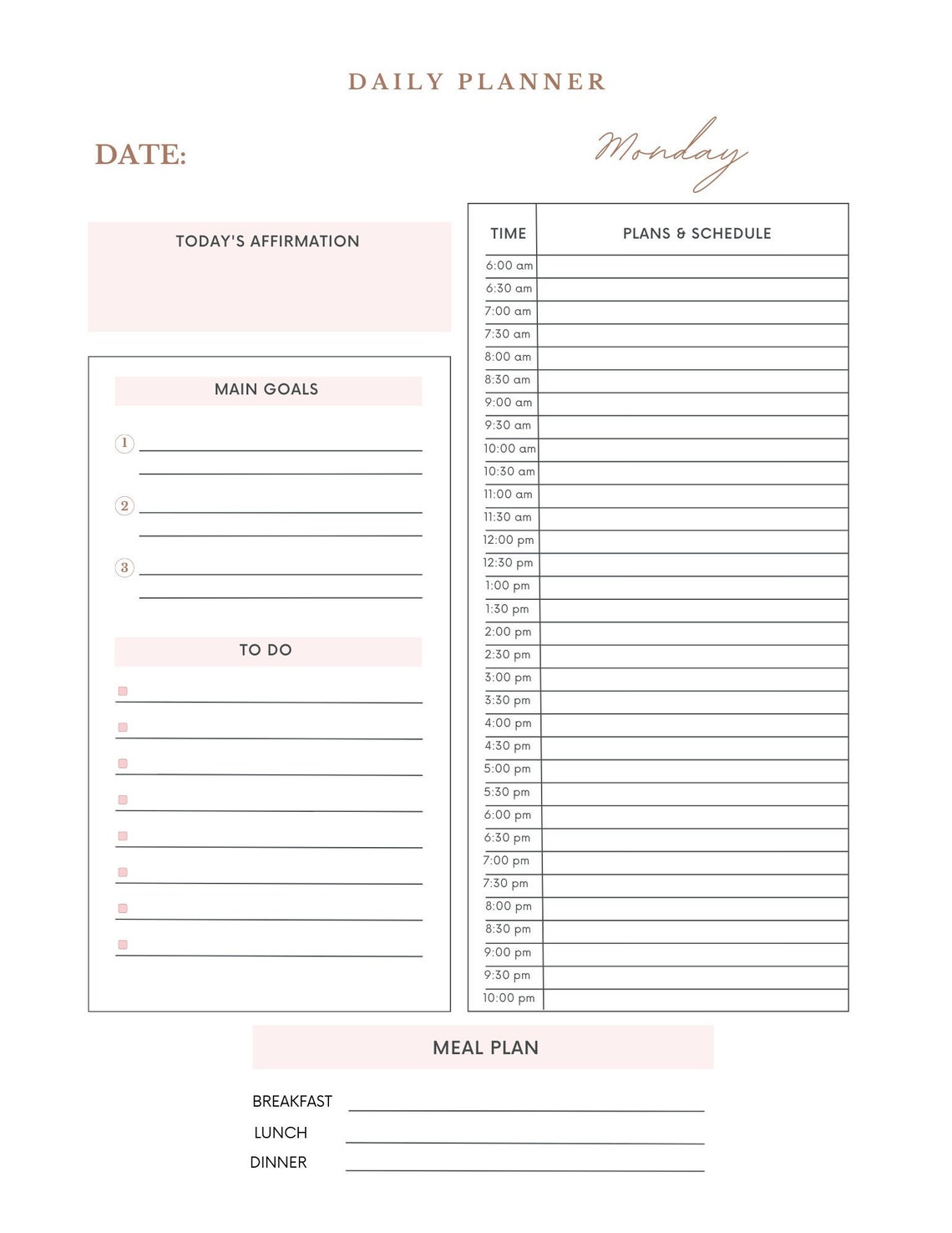 Pink Minimalistic Daily Planner - Etsy