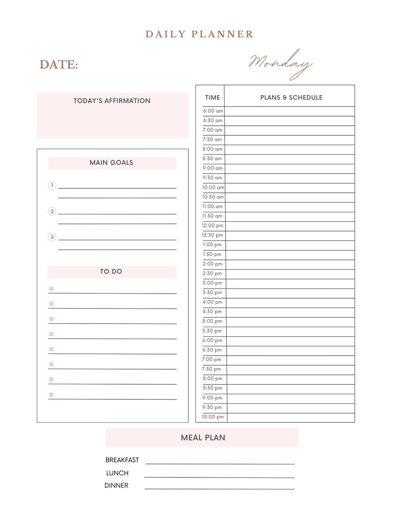 Pink Minimalistic Daily Planner - Etsy
