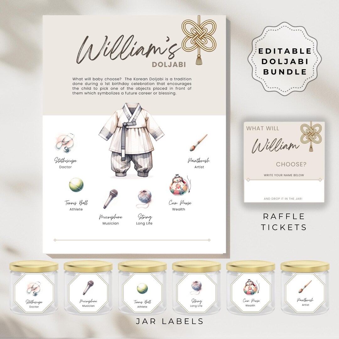 Doljabi Board Sign Poster BUNDLE for Korean First Birthday With Hanbok ...