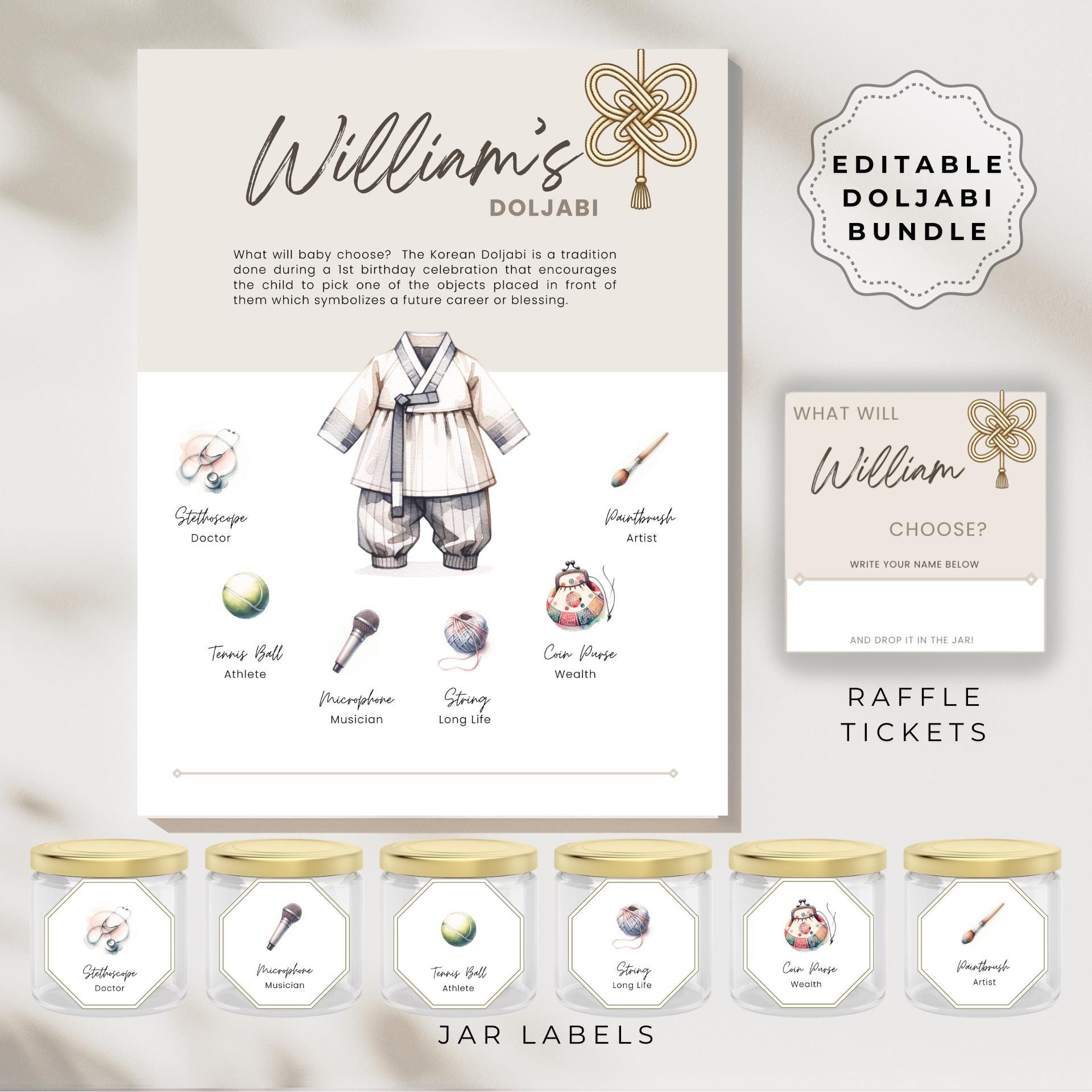 Doljabi Board Sign Poster BUNDLE for Korean First Birthday With Hanbok ...