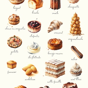 French Pastry Poster - Pâtisseries Françaises - Digital Prints (5 Sizes ...