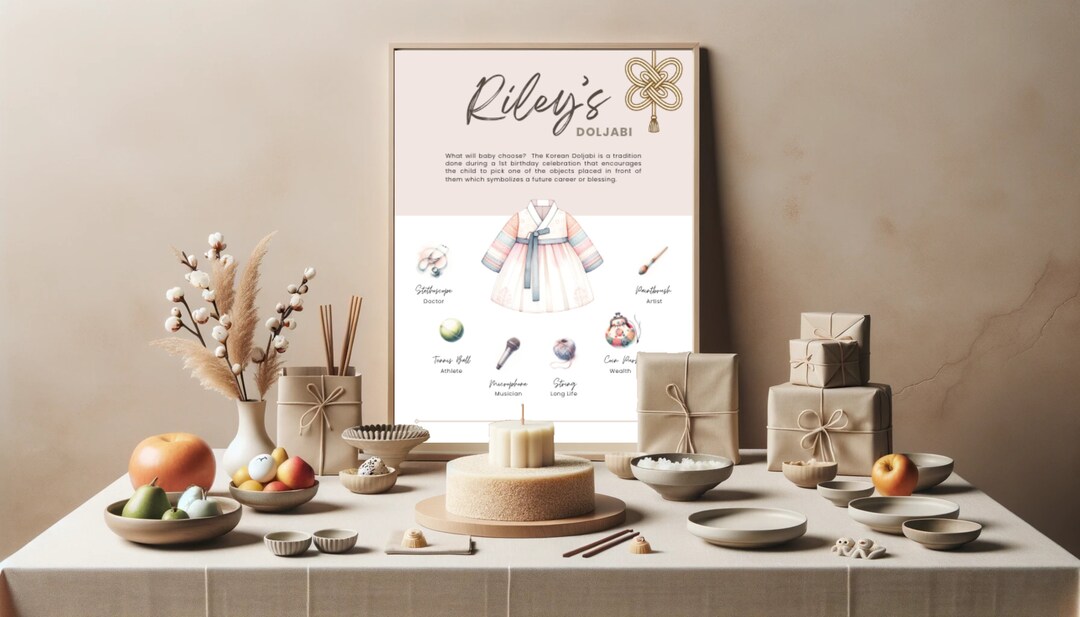Doljabi Board Sign for Korean First Birthday With Hanbok girl ...