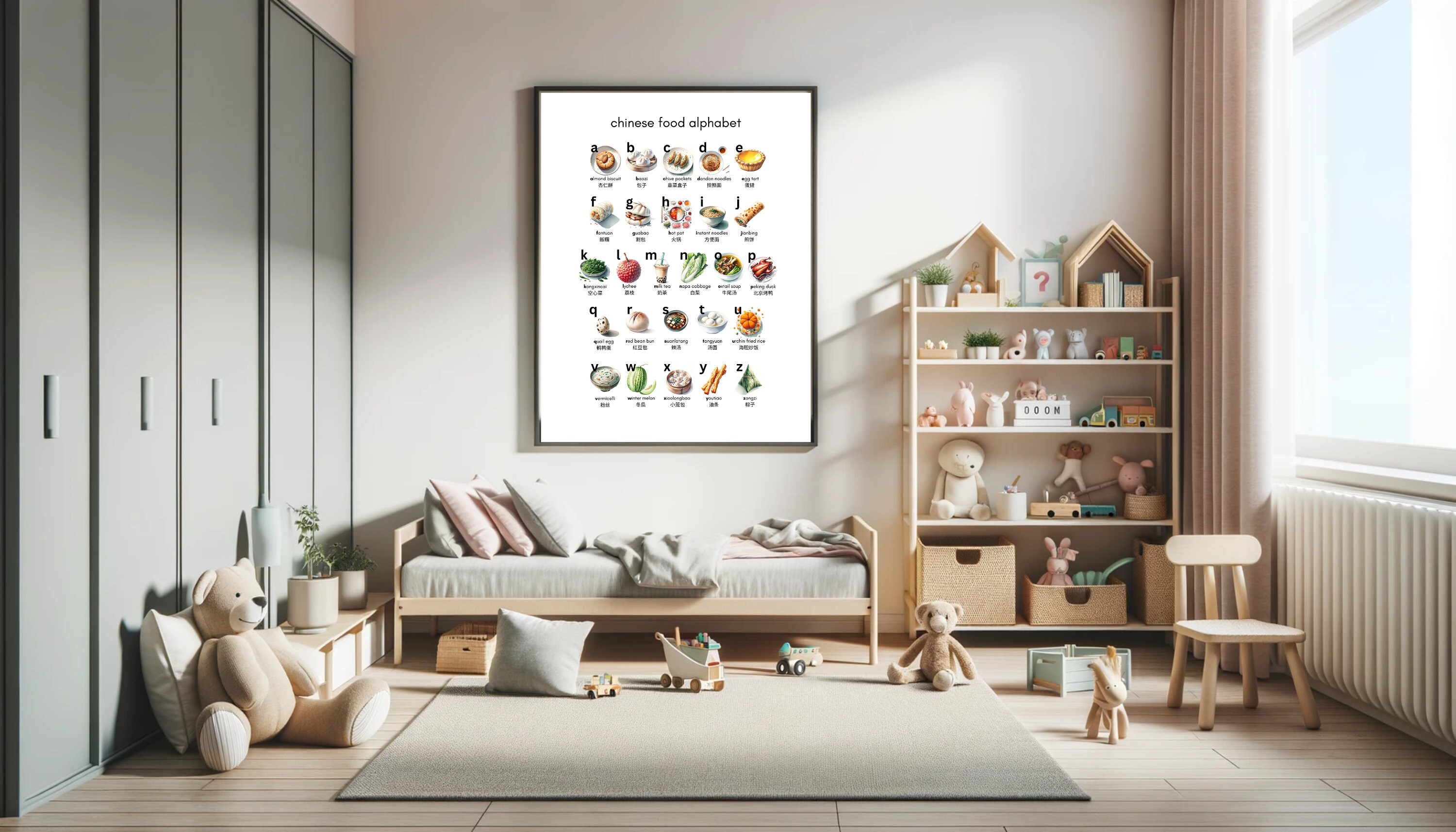 Kids Poster Alphabet Wall Decor Chinese Food Printable Digital Files, 5 ...