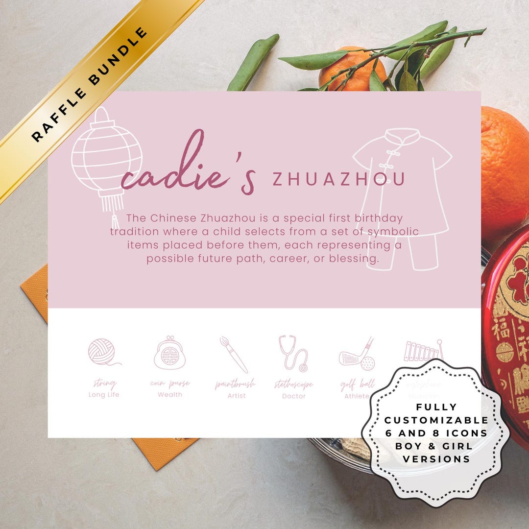 Zhuazhou Pink First Birthday Sign: Customizable Template With Raffle ...