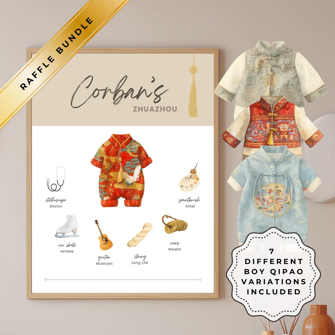 Zhuazhou Board Sign Poster BUNDLE for Chinese First Birthday With ...