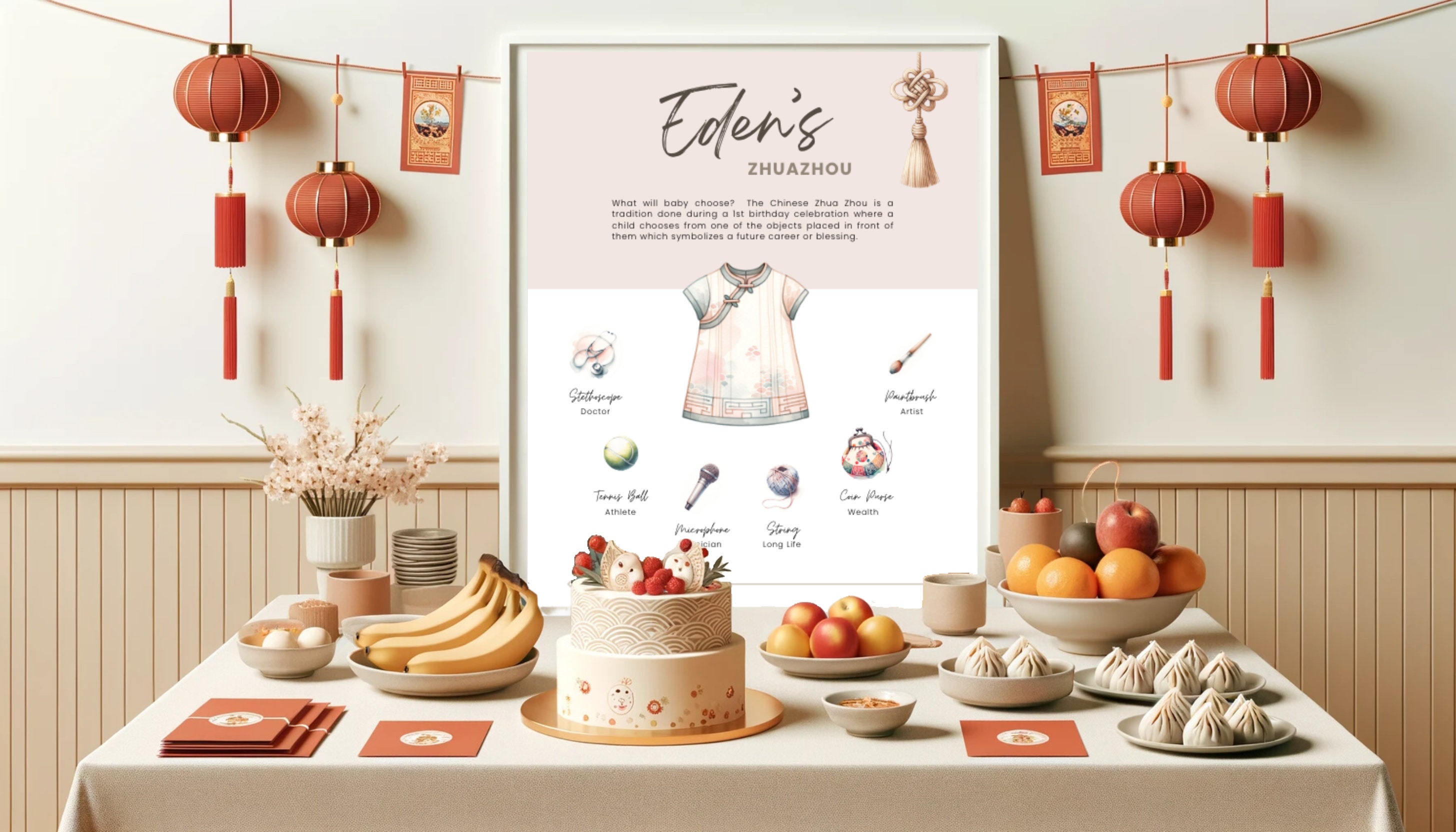 Zhua Zhou Board Sign Poster BUNDLE for Chinese First Birthday With ...