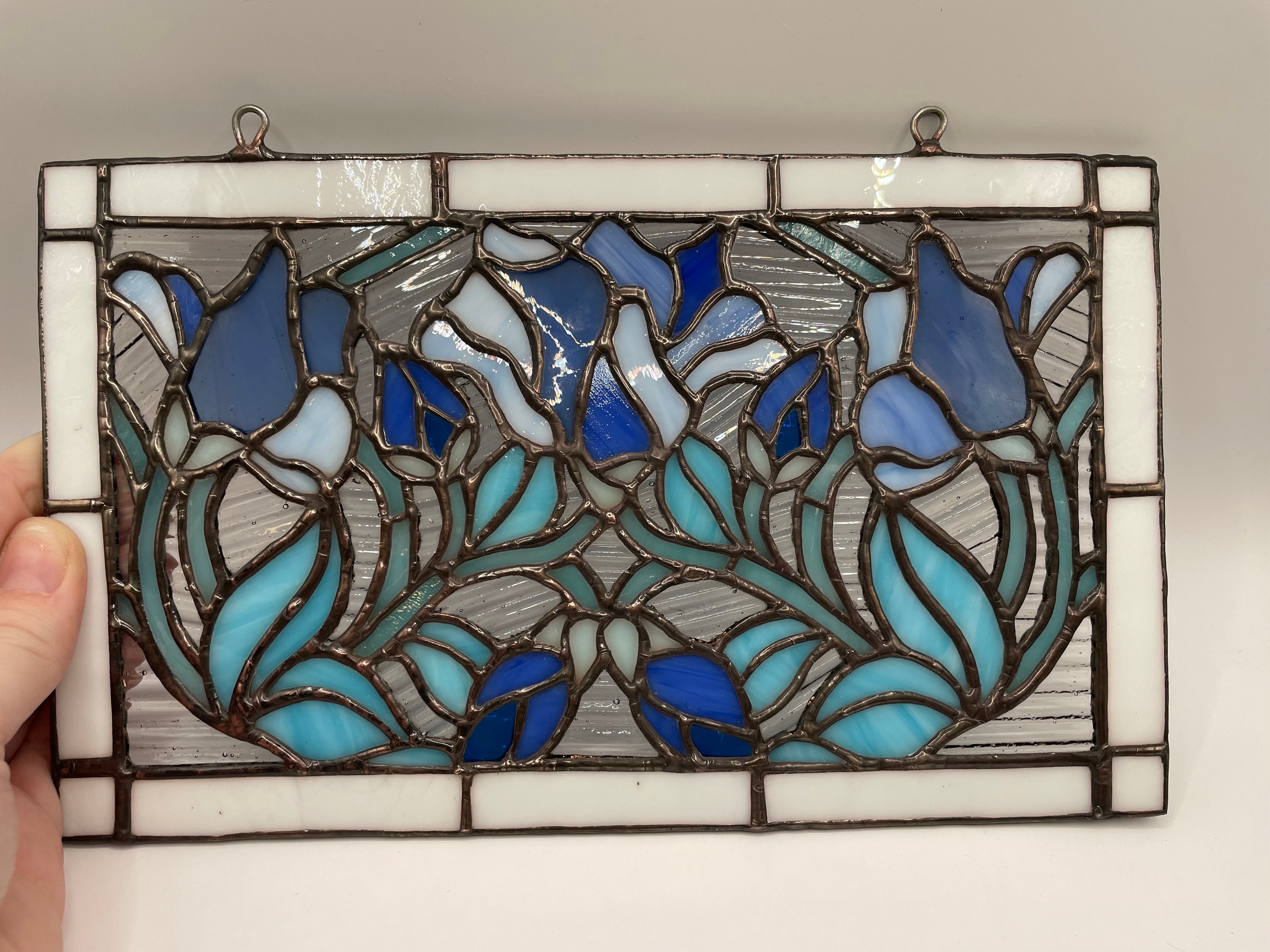 Rectangular Iris Stained Glass Window Hanging - Etsy