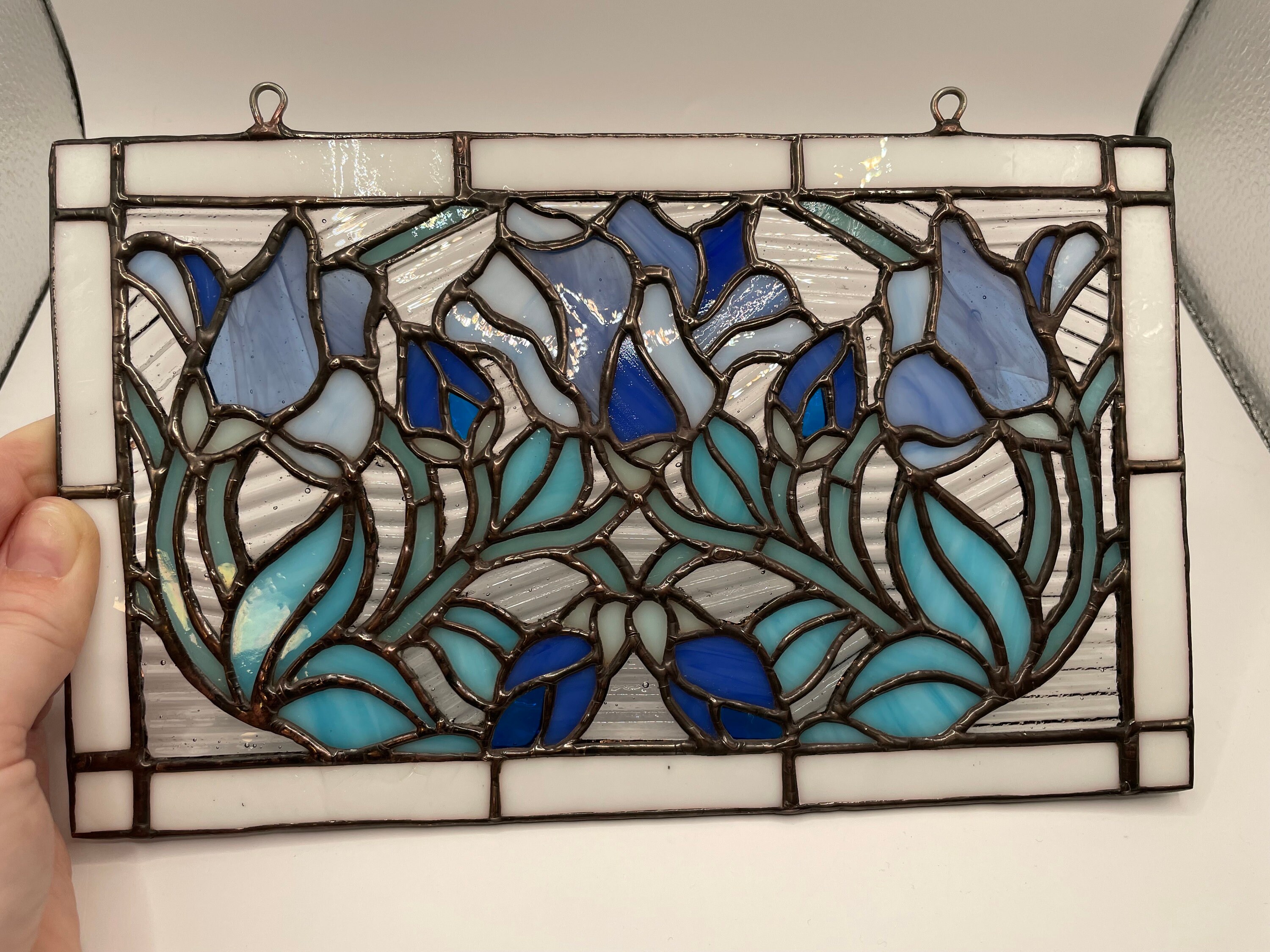 Rectangular Iris Stained Glass Window Hanging - Etsy