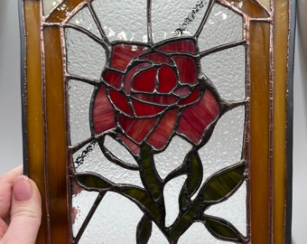 Rose Stained Glass Panel in Pink With Iridescent Accents, Handcrafted ...