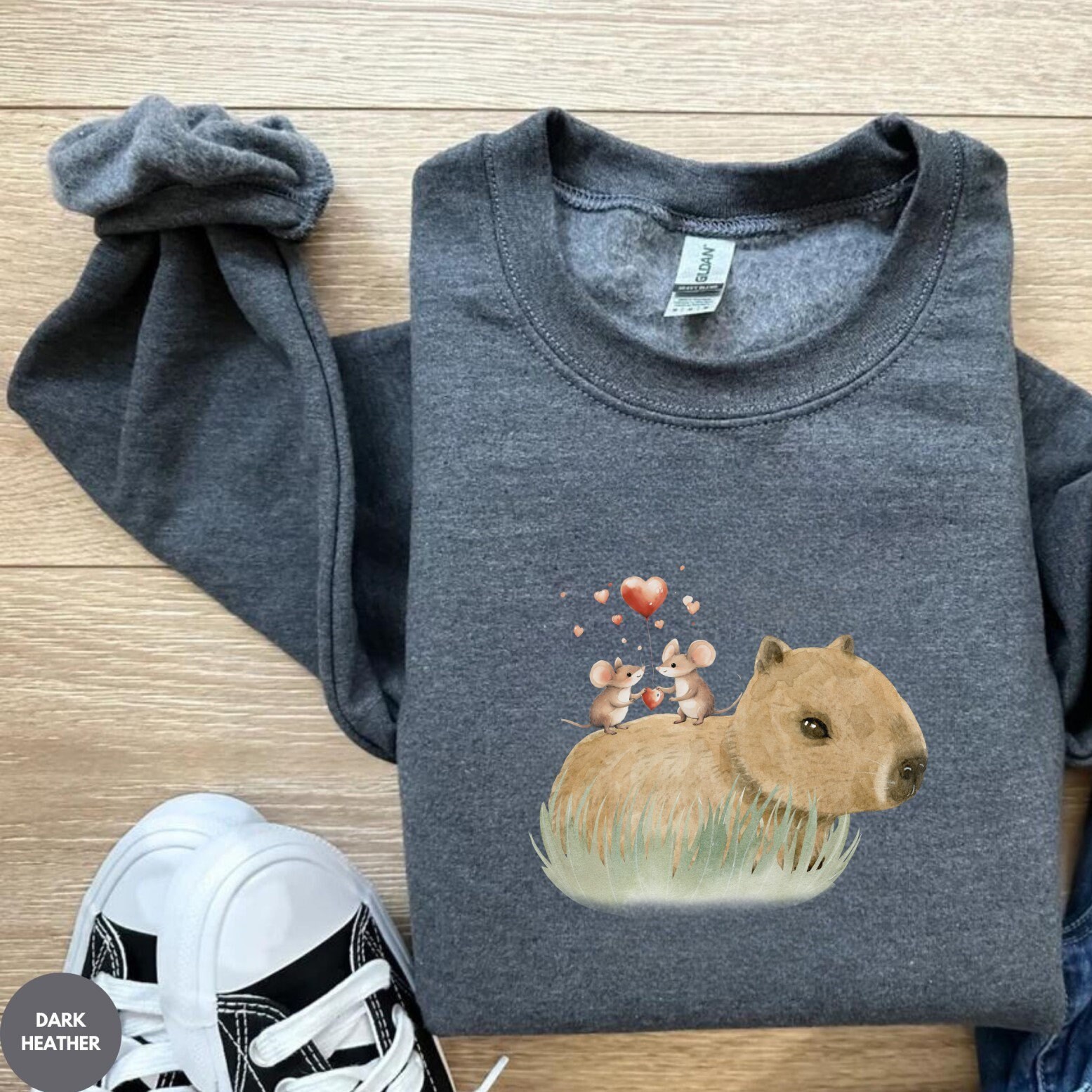 Capybara and Mice Sweatshirt, Lovely Mice on Capybara Crossing the ...