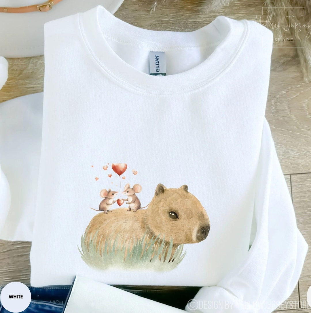 Capybara and Mice Sweatshirt, Lovely Mice on Capybara Crossing the ...